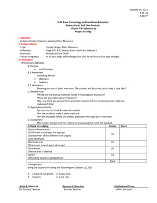 Leasson plan in TLE manicure | PDF