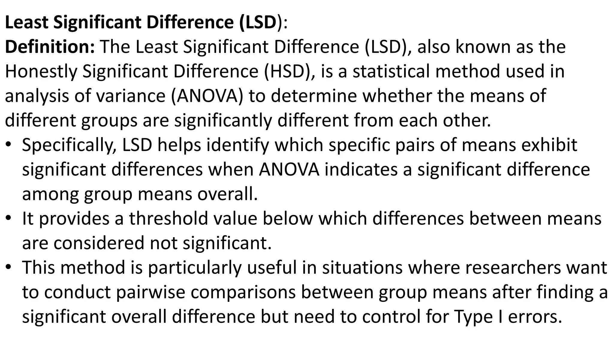 Least Significance Difference:Biostatics and Research Methodology | PPTX