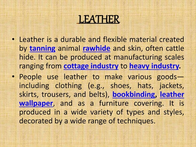 Leather Industry | Applied Chemistry | PPTX | Commodities | Economy
