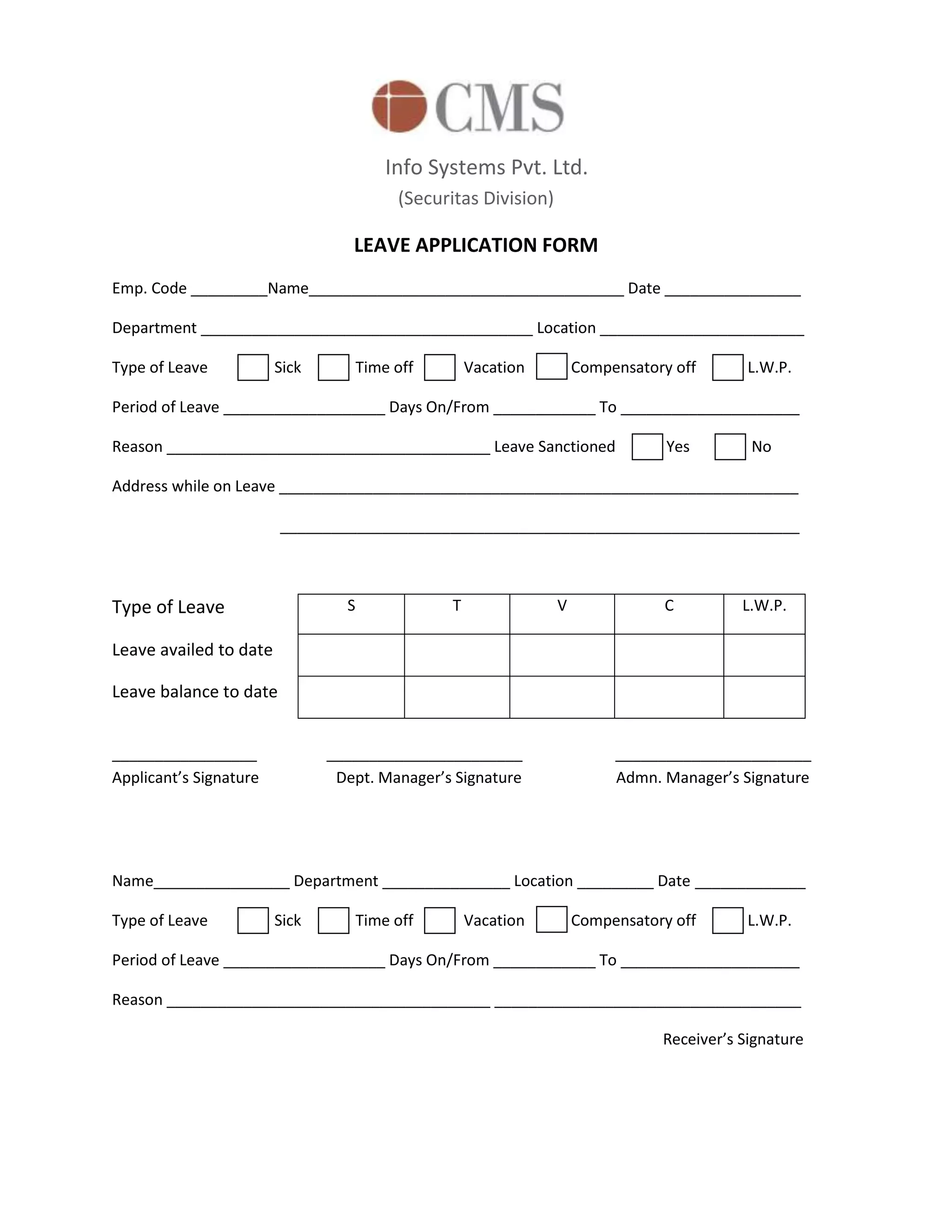 Leave application form | DOCX