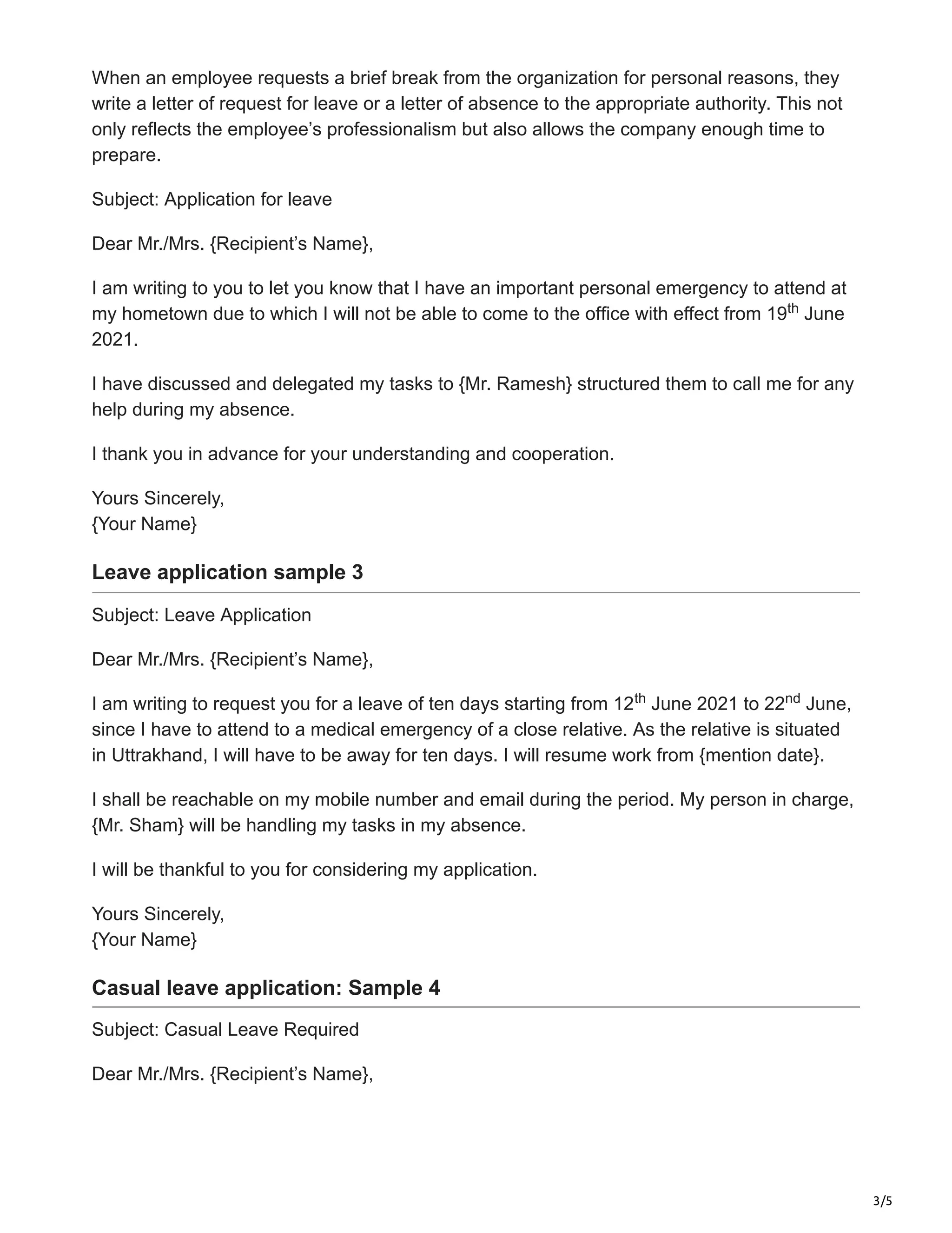 Leave application how to write leave application leave application ...