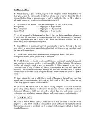 Leave policy by zeeshan moiez ali | PDF