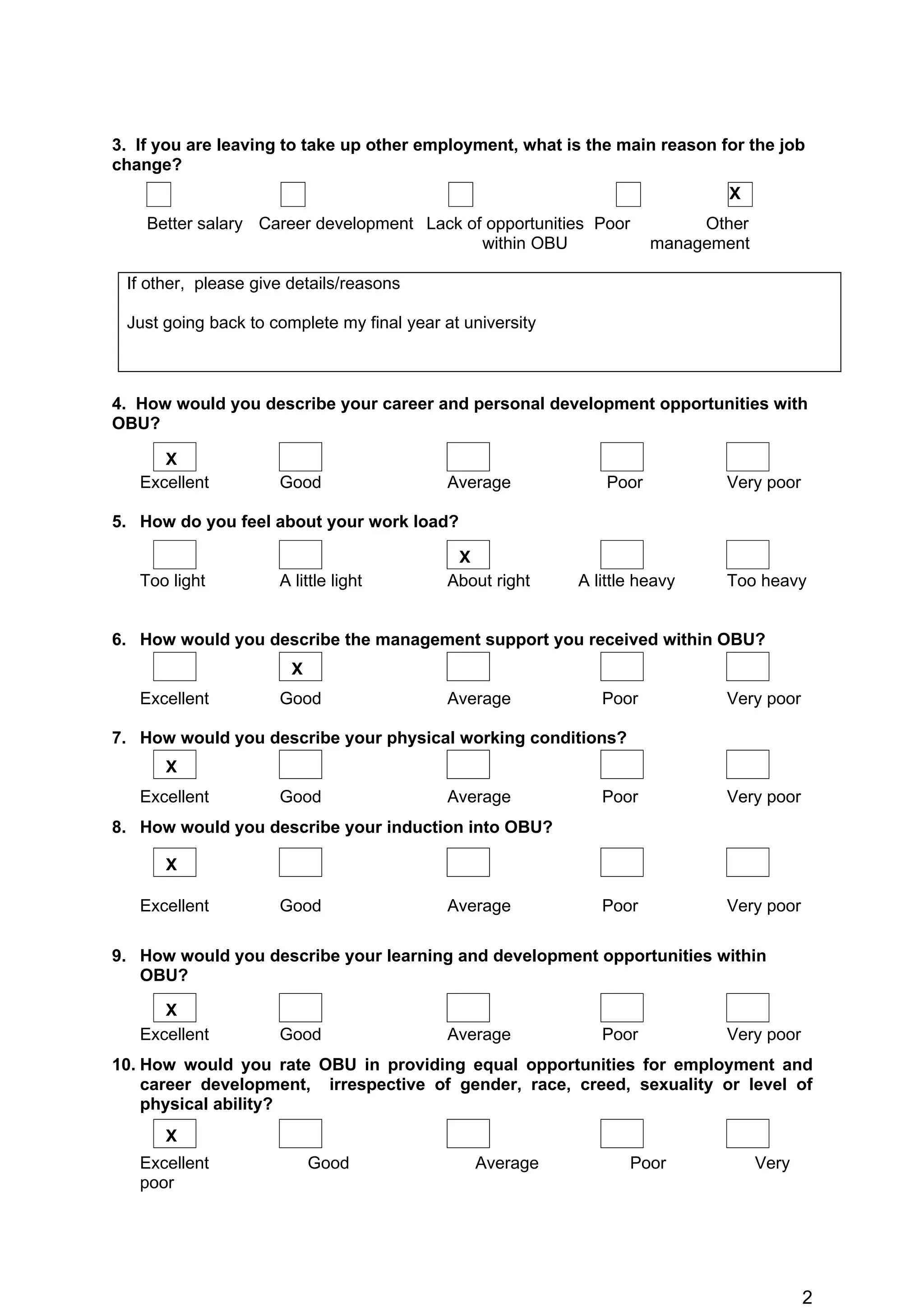 Leavers Questionnaire | DOC