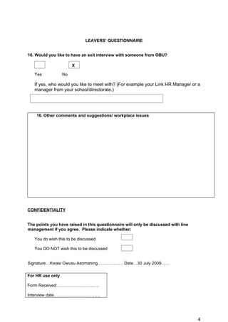 Leavers Questionnaire | DOC