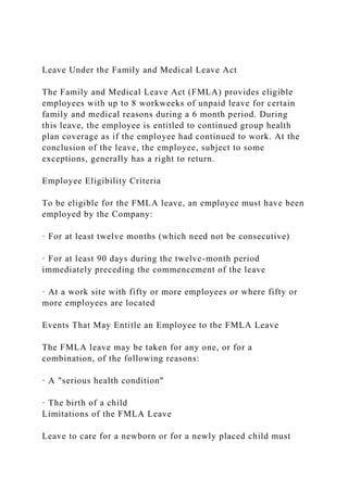 Leave Under the Family and Medical Leave Act The Family and Me.docx