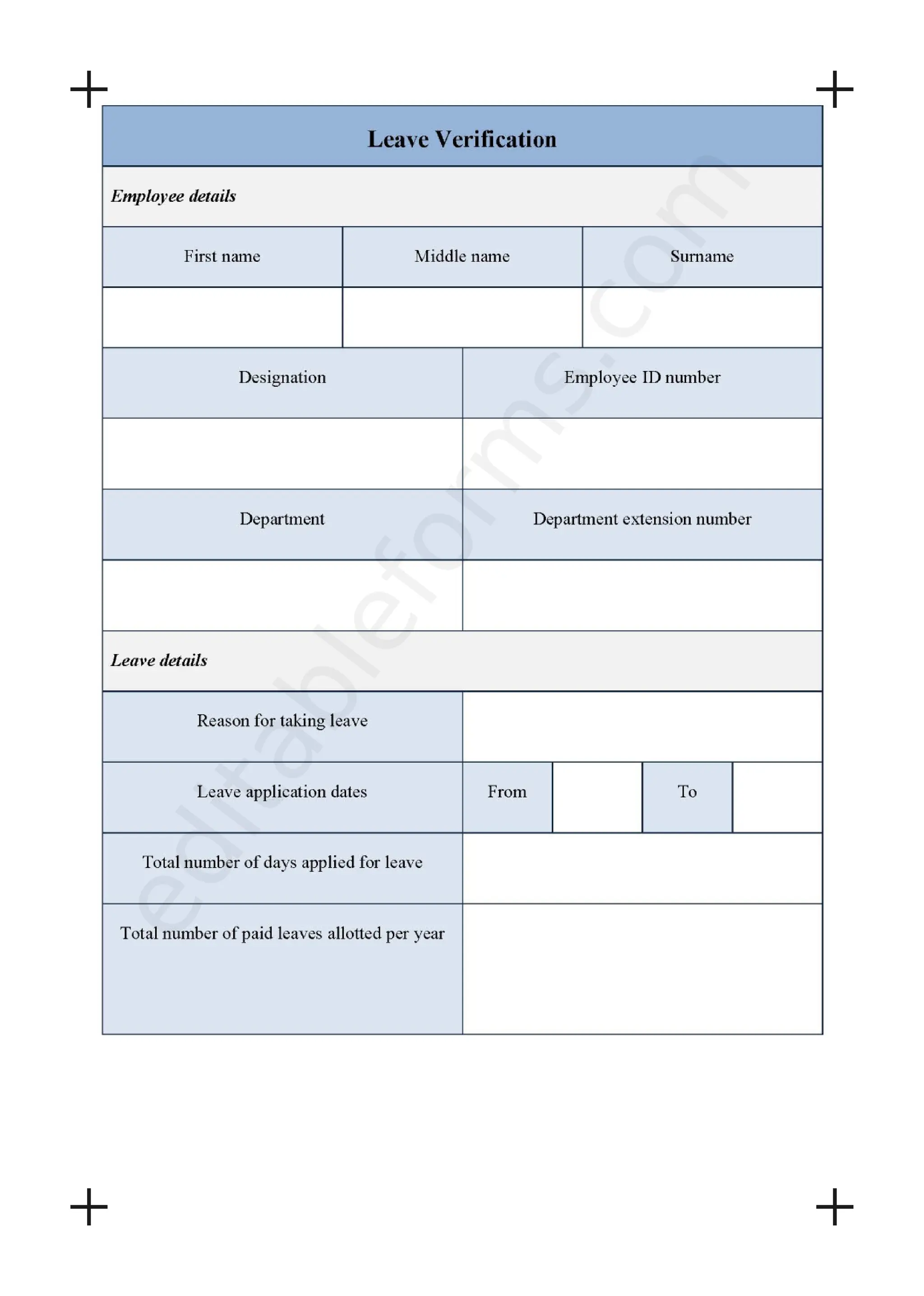 Leave Verification Fillable PDF Template | PDF