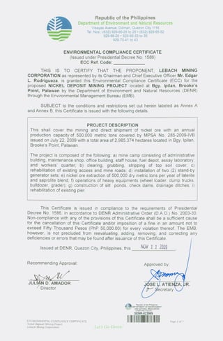 Lebach Mining Corporation ECC Located at Bgy. Ipilan, Brookes Point P…