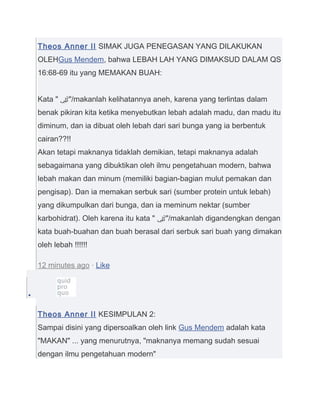 Lebah makan buah? QS 16:68-69 | DOC