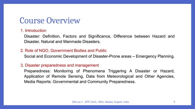 Lec-01 DISASTERMANAGEMENT- COURSE INTRODUCTION.pptx | Free Download
