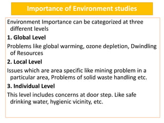 Multidisciplinary nature of environmental studies Definition, scope and ...