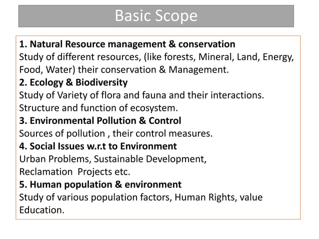 Multidisciplinary nature of environmental studies Definition, scope and ...