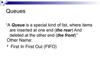 Lec-12, 13 Quees First In First Out (FIFO) | PPT
