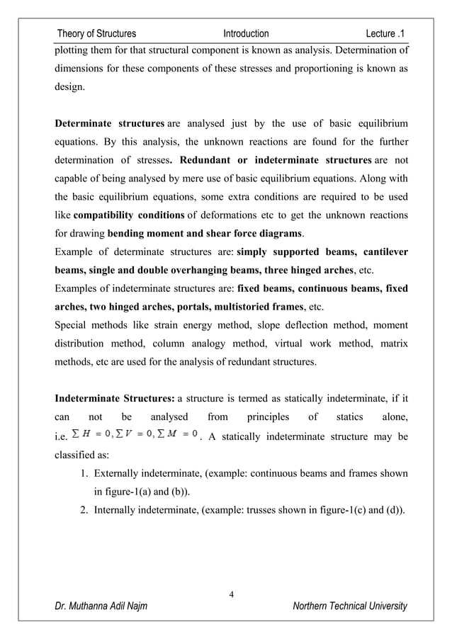 Lec2 Statically Determinate Structures And Statically Indeterminate Structures Pdf Chemistry