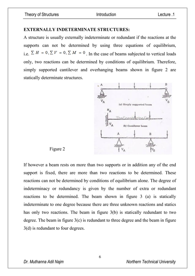 Lec2 Statically Determinate Structures And Statically Indeterminate Structures Pdf Chemistry