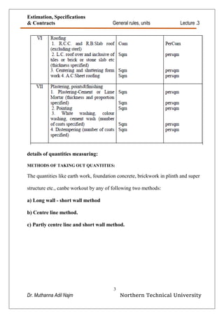 Lec.3 General rules in quantitative survey. Quantity measuring. Rate analysis | PDF