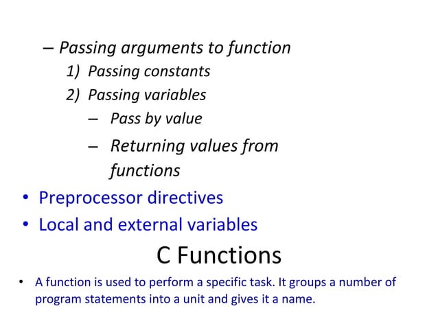 Programming Fundamentals Functions in C and types | PPT
