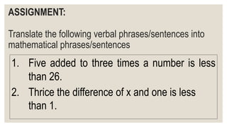 Translating english sentence to mathematical sentences | PPTX