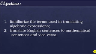 Translating english sentence to mathematical sentences | PPTX