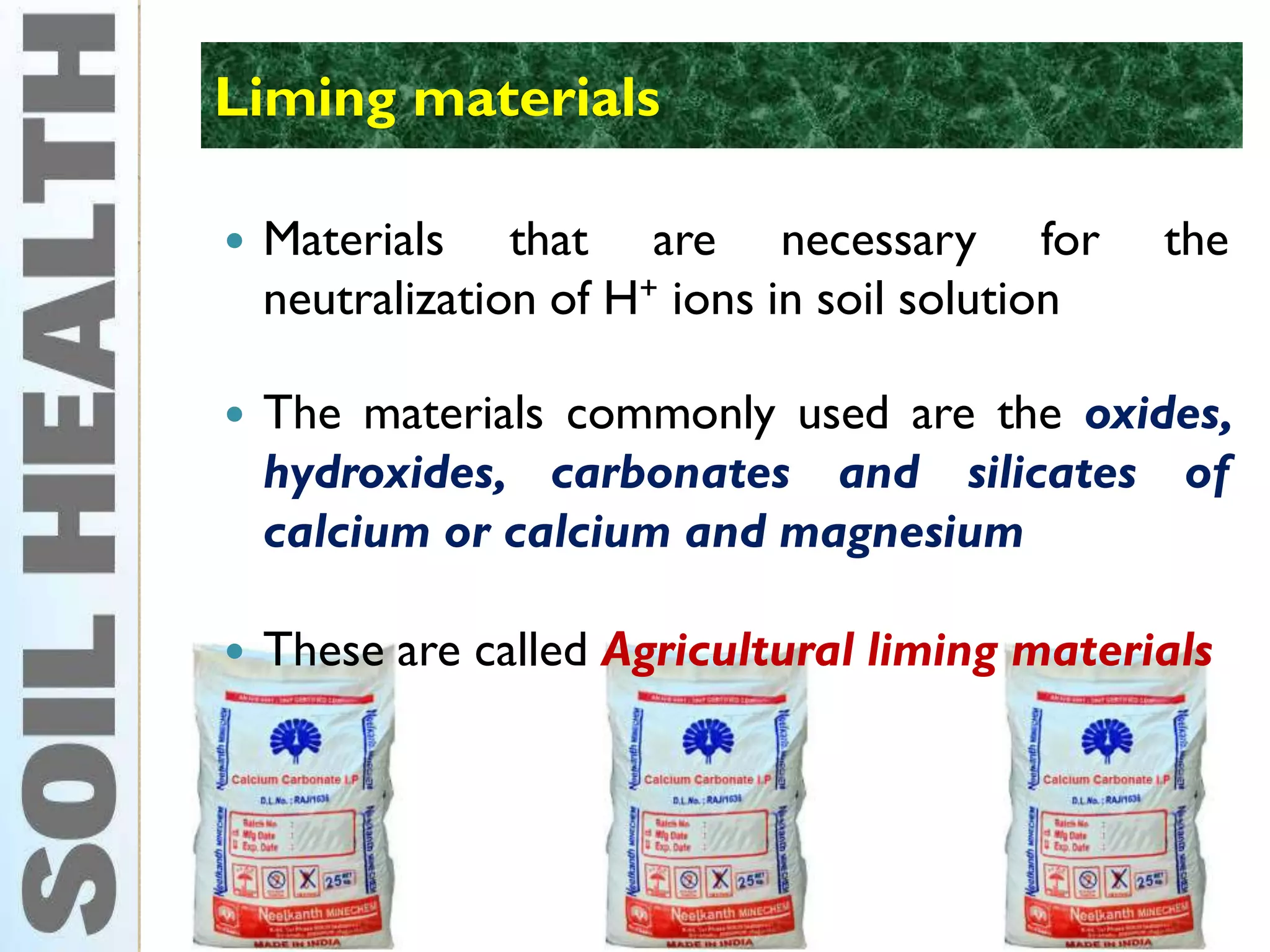 Lime requirement of acid soil, liming materials, reclamation and ...