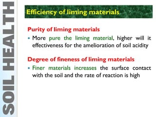 Lime requirement of acid soil, liming materials, reclamation and ...