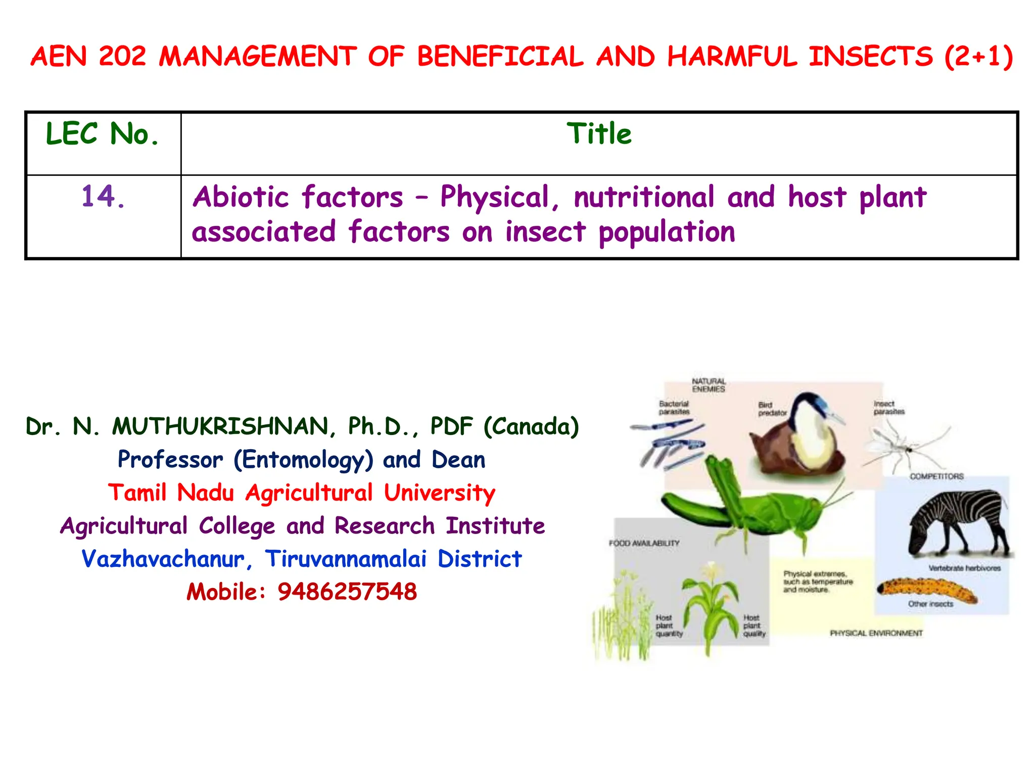 Lec. 14. Abiotic factors - Physical, nutritional and host plant ...