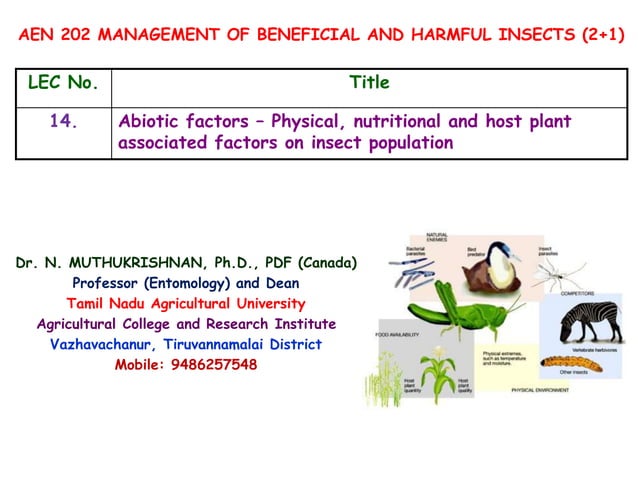 Lec. 14. Abiotic factors - Physical, nutritional and host plant ...