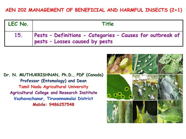 Lec. 15. Pests - Definition - Categories, Causes for outbreak of pests ...