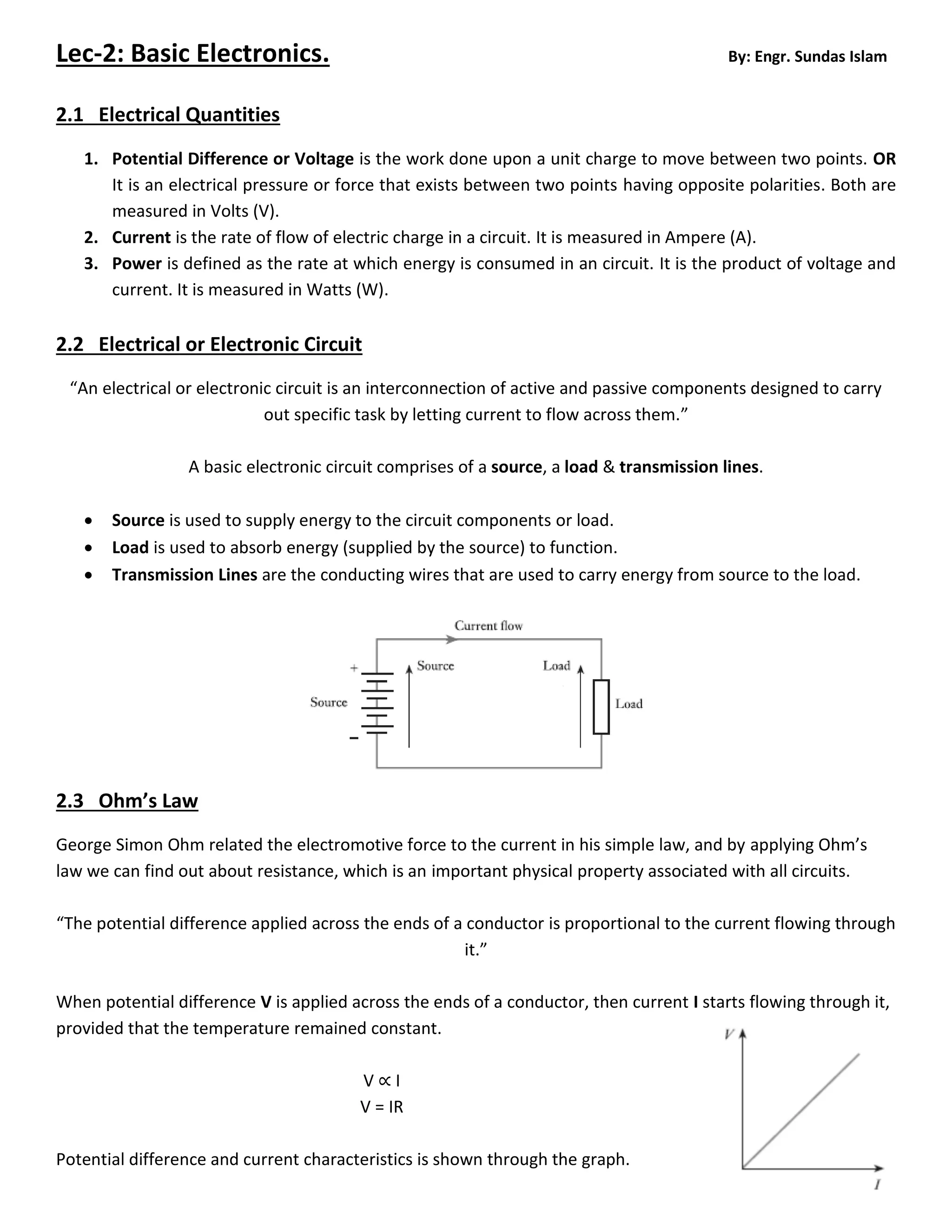 Lec 2 ohms law, voltage source & current source | PDF