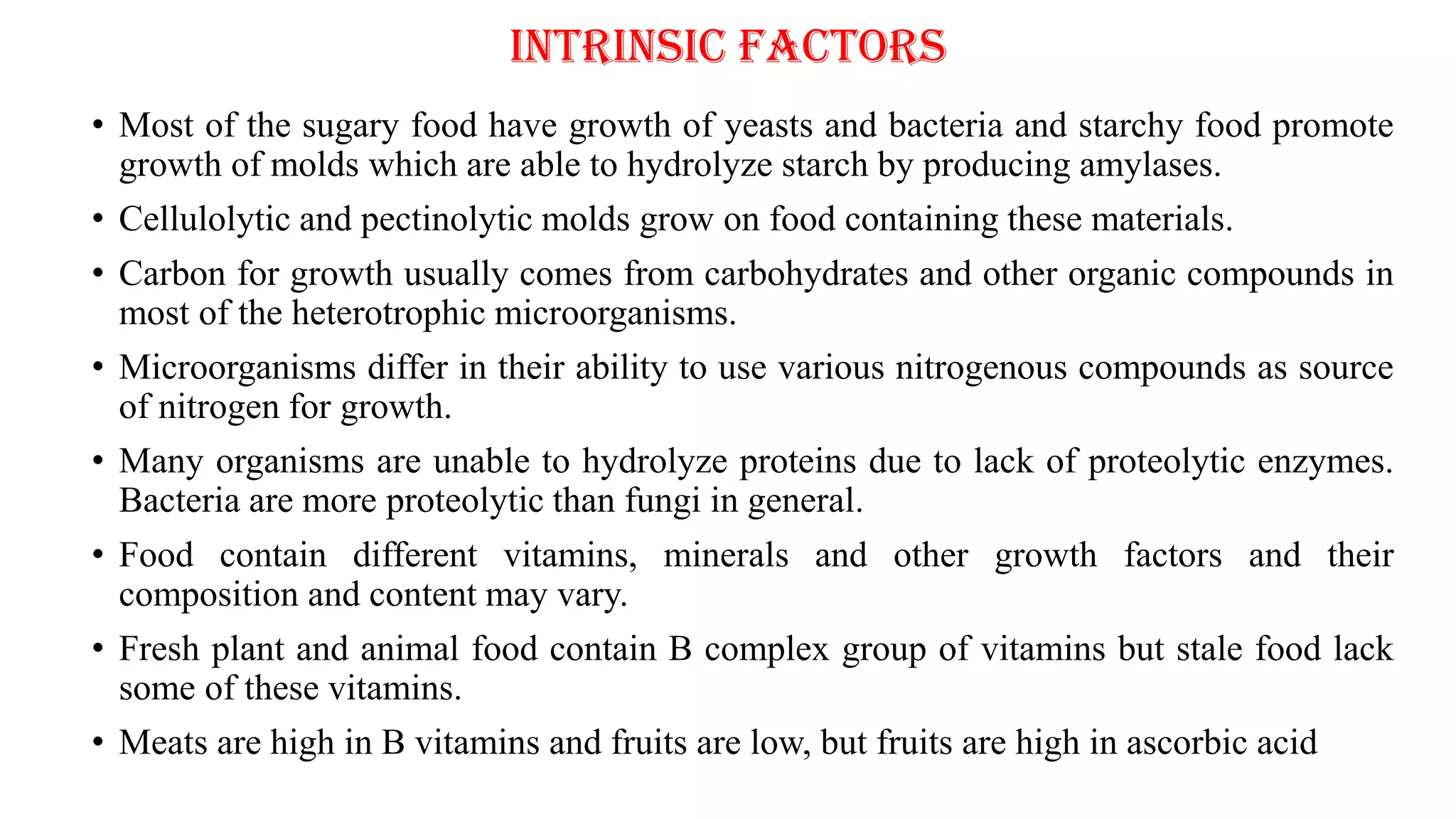 Factor affecting growth of microorganisms in food | PDF