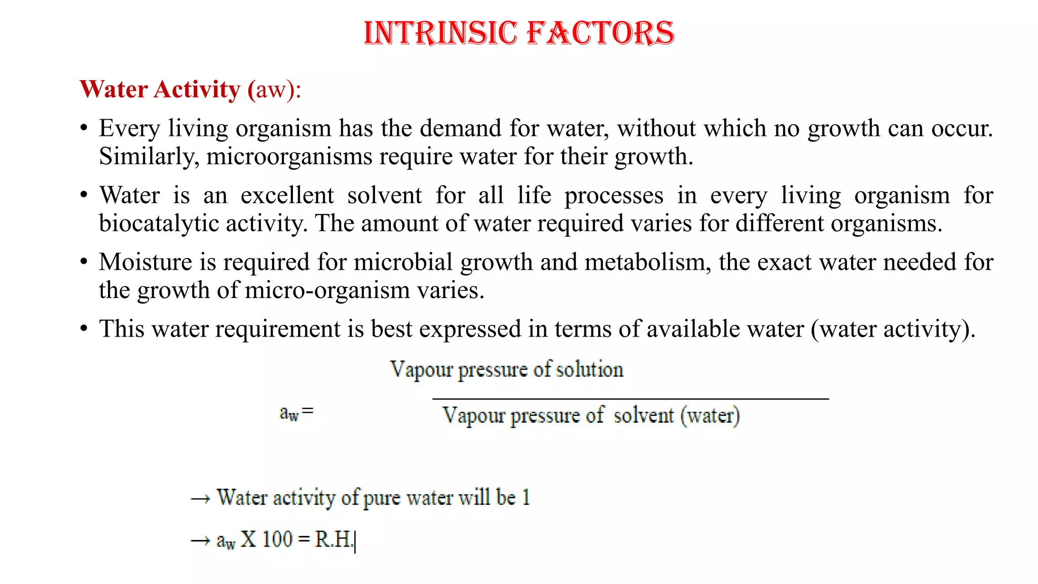 Factor affecting growth of microorganisms in food | PDF