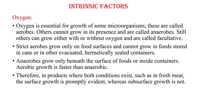 Factor affecting growth of microorganisms in food | PDF