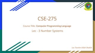 Lecture 3: Introduction to Number Systems | PPTX