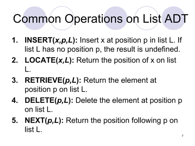 Algo>ADT list & linked list | PPT