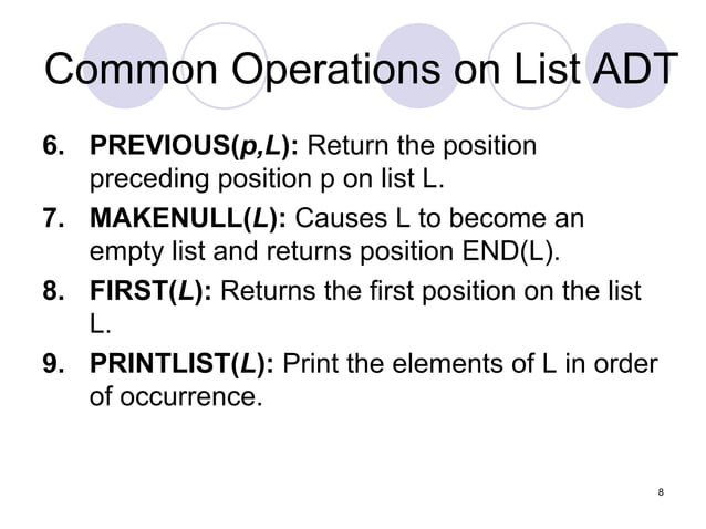 Algo>ADT list & linked list | PPT