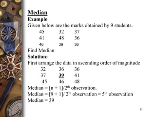 MEASURE OF CENTRAL TENDENCY TYPES OF AVERAGES Arithmetic mean Median ...