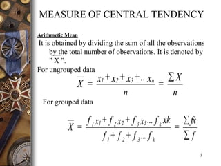 MEASURE OF CENTRAL TENDENCY TYPES OF AVERAGES Arithmetic mean Median Mode Geometric mean ...