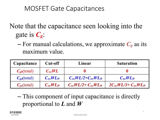 Lecture 7 Mos Capacitance Gate And Parasitic Ppt