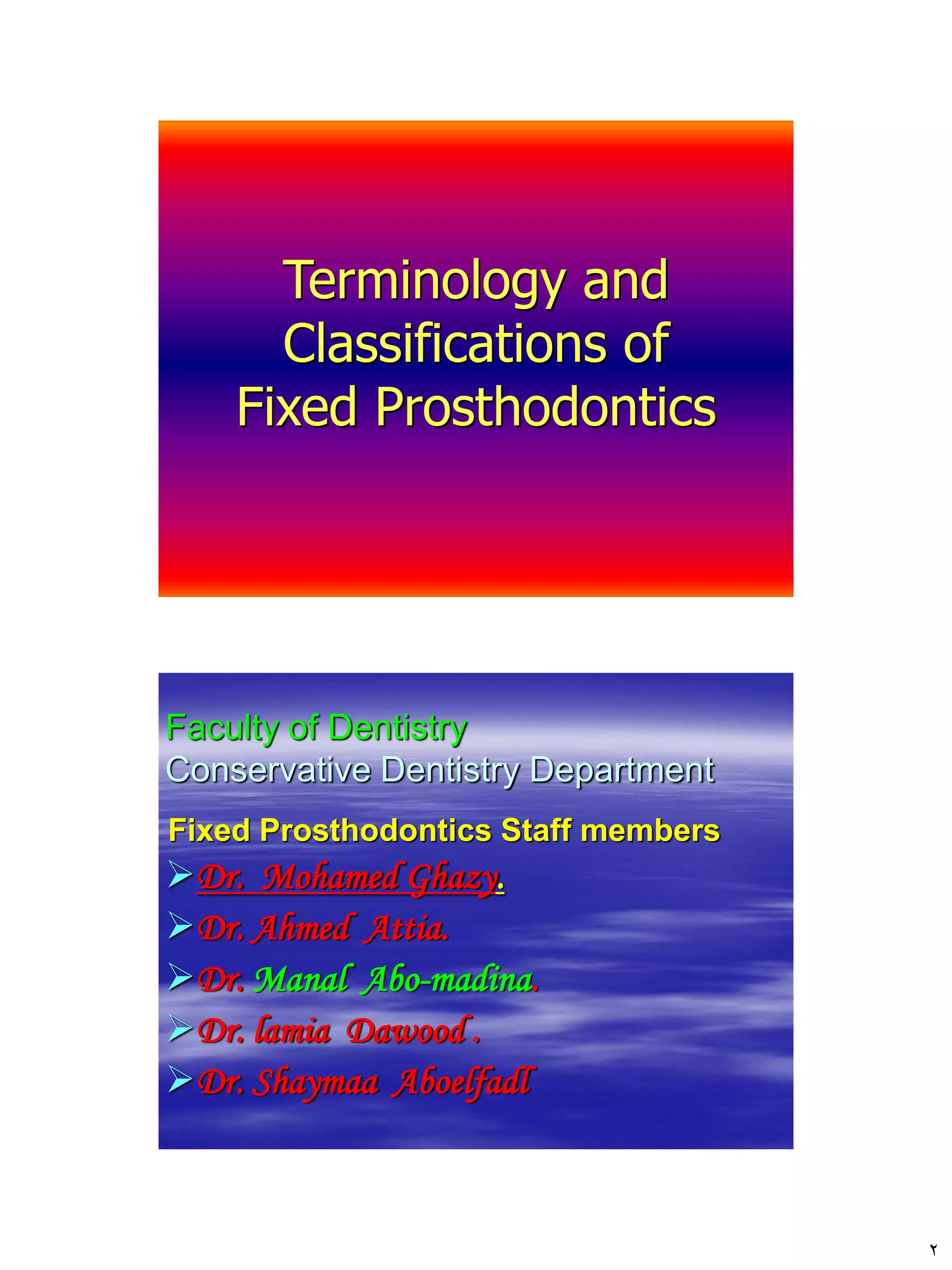 [Crown & Bridges] [terminology & classification] | PDF