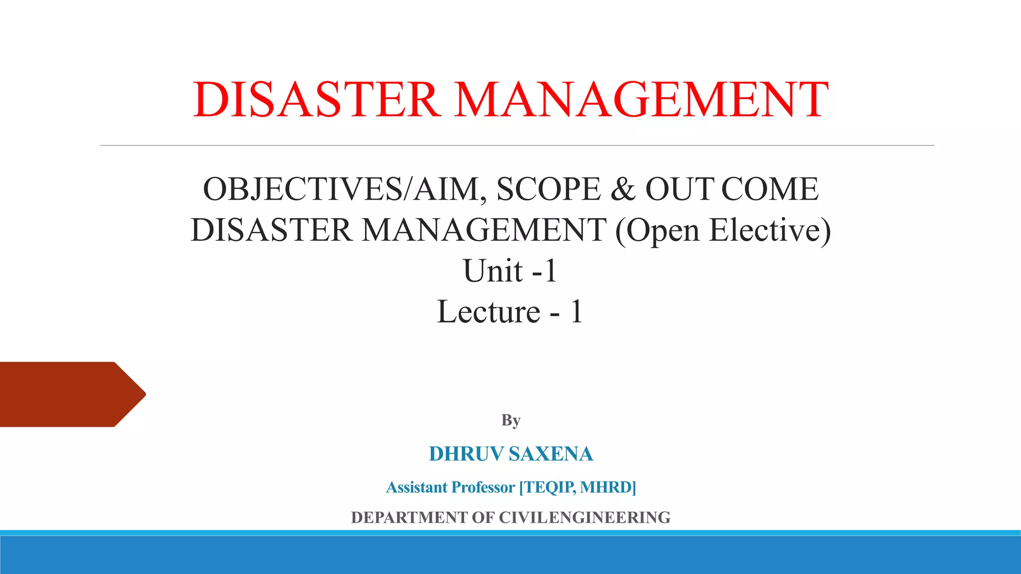 Disaster Management Course Objectives | PPT