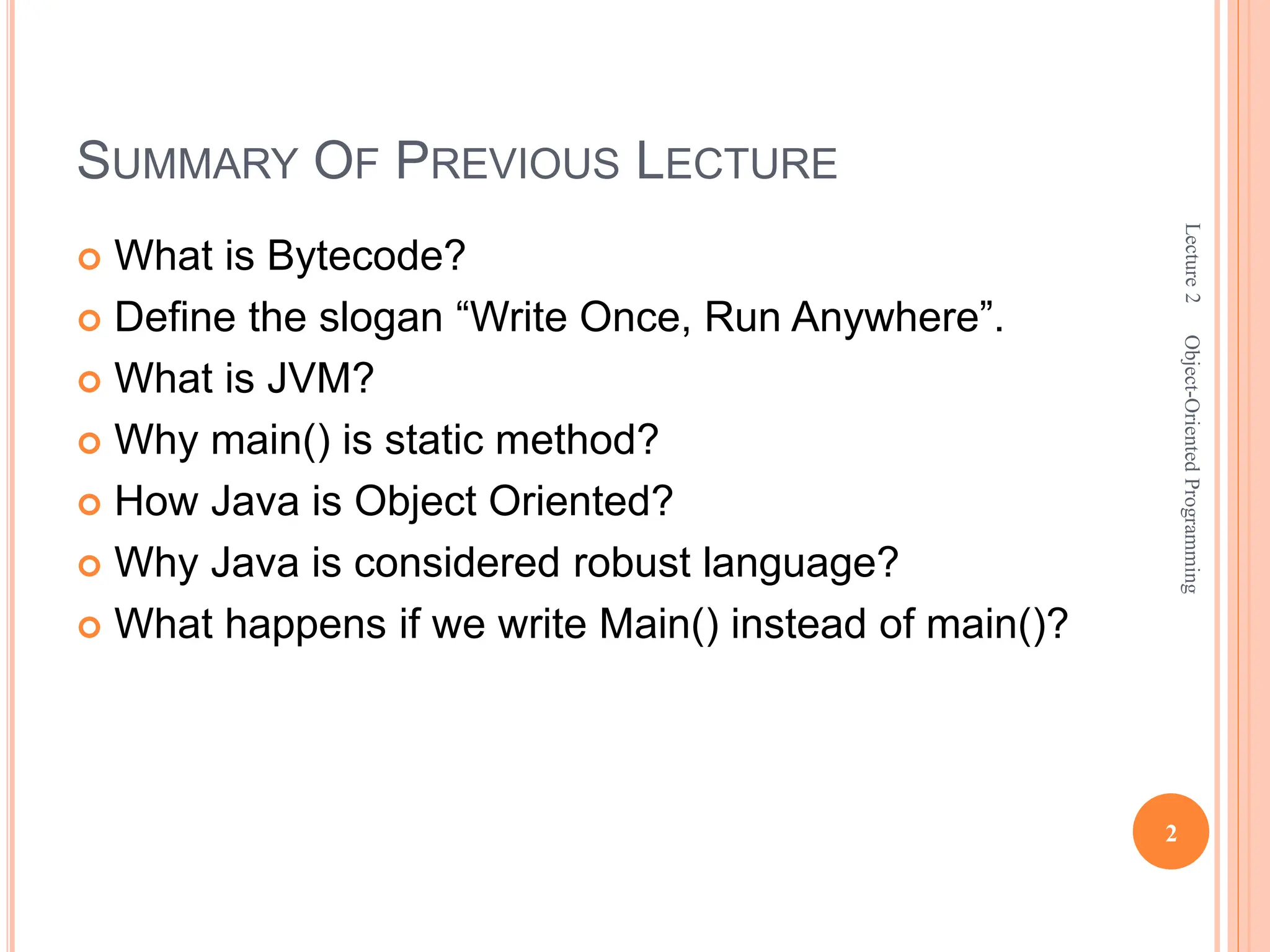 Object Oriented Programming In Java Lecture Ppt 