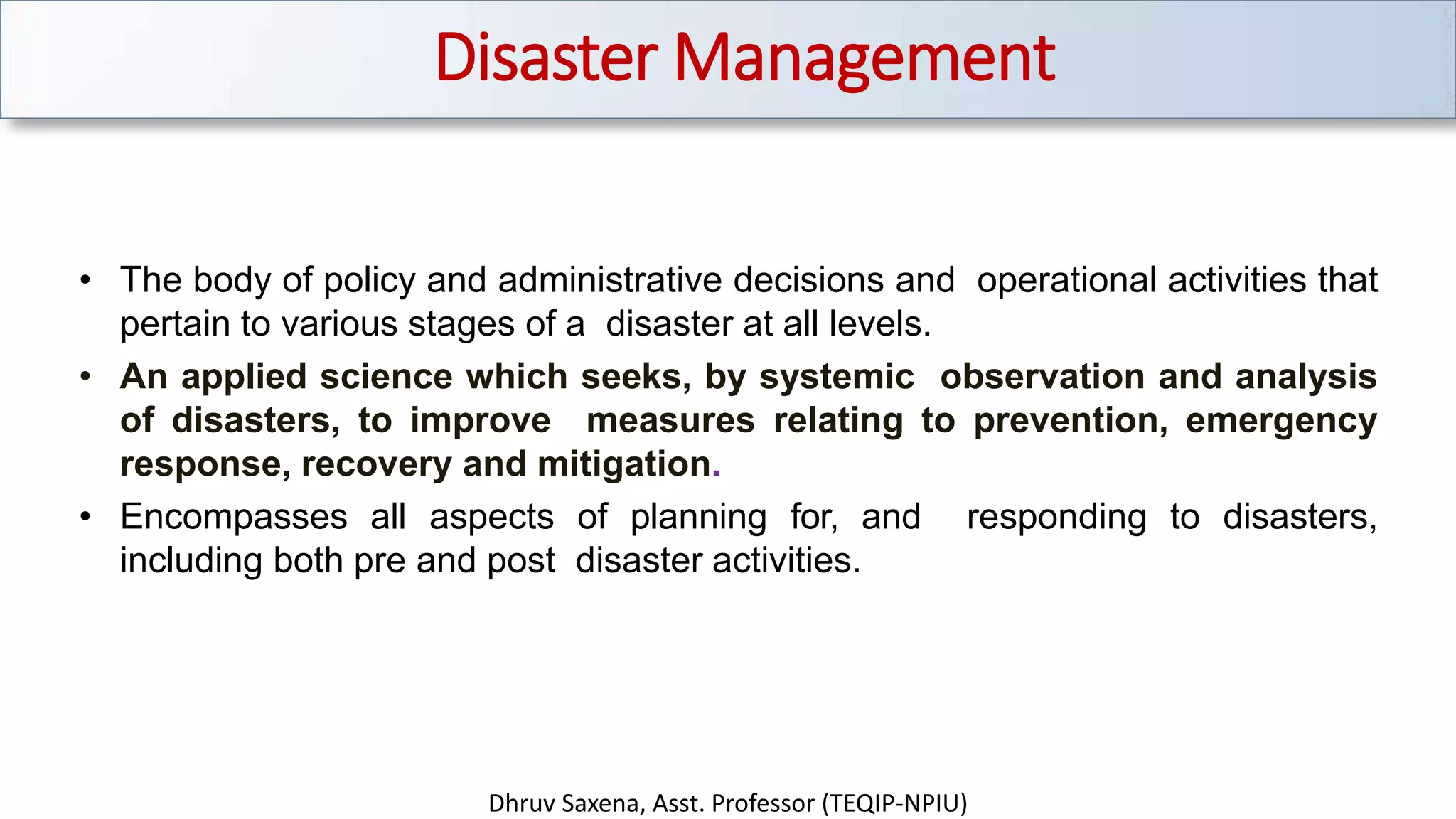 Disaster Management Introduction & Classification | PPTX
