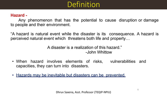 Disaster Management Introduction & Classification | PPTX | Environment | Science