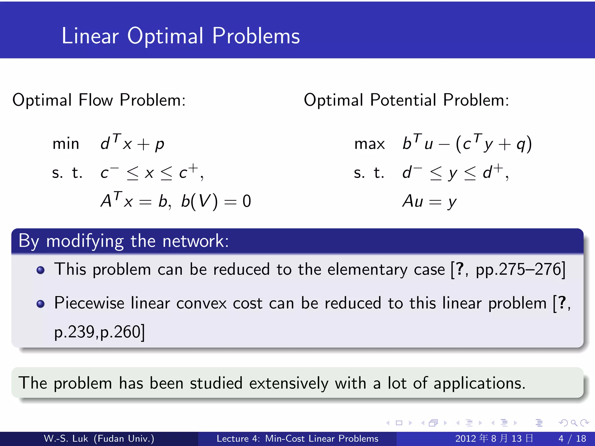 Lec04 min cost linear problems | PPT