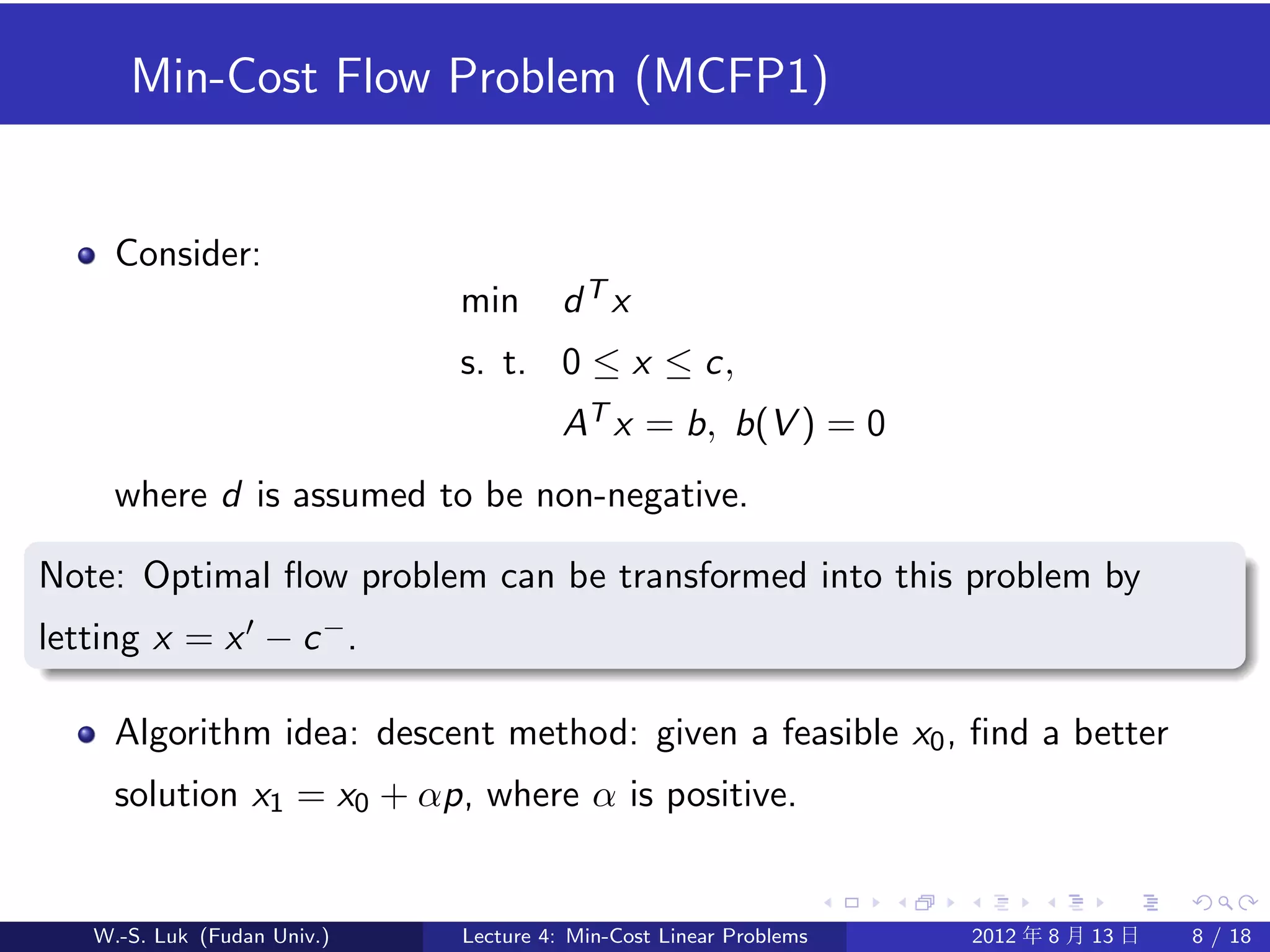Lec04 min cost linear problems | PPT