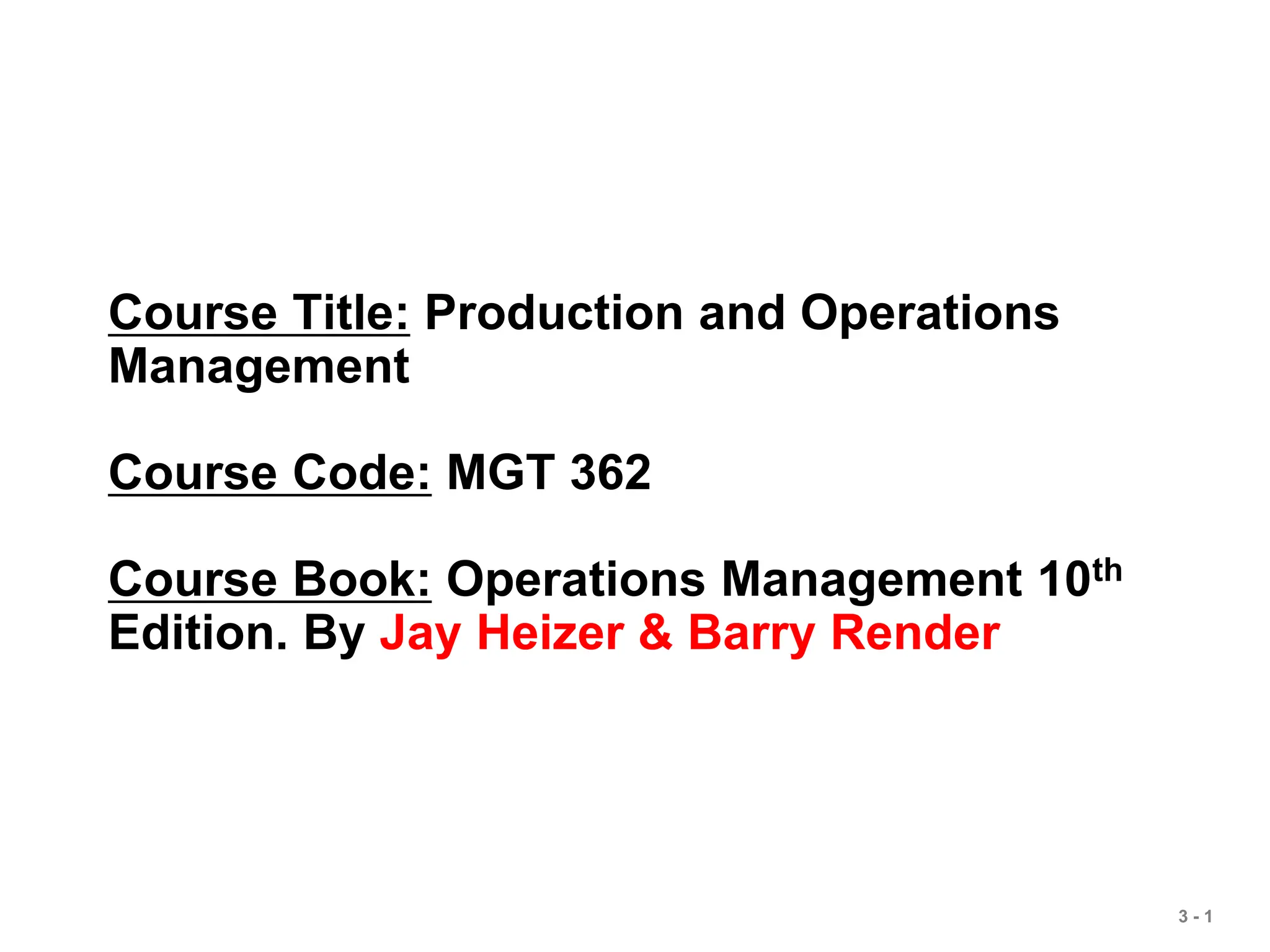Productions & Operations Management Chapter 03 | PPT