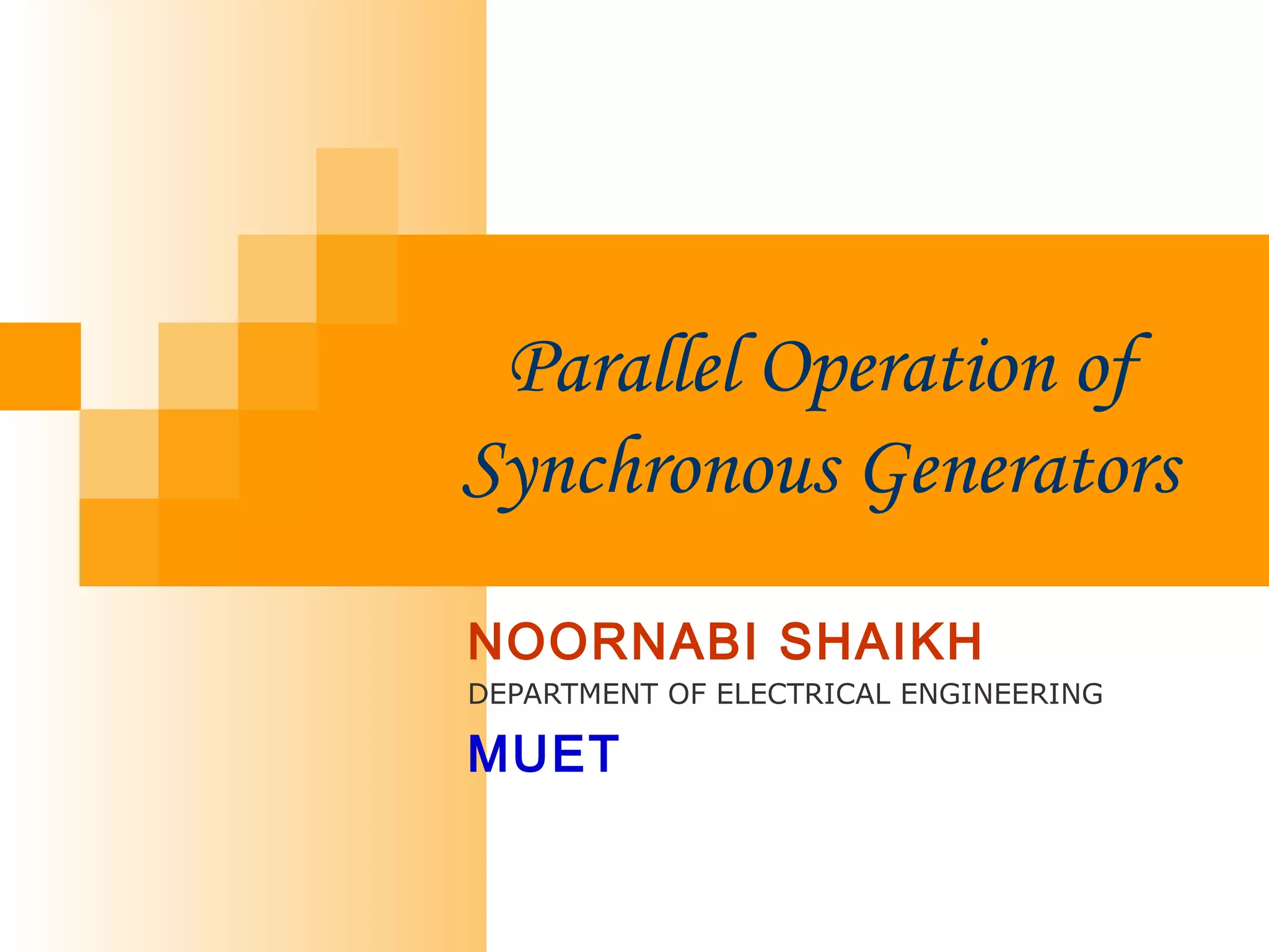 Lec # 07 parallel operation of synchronous generators | PPT