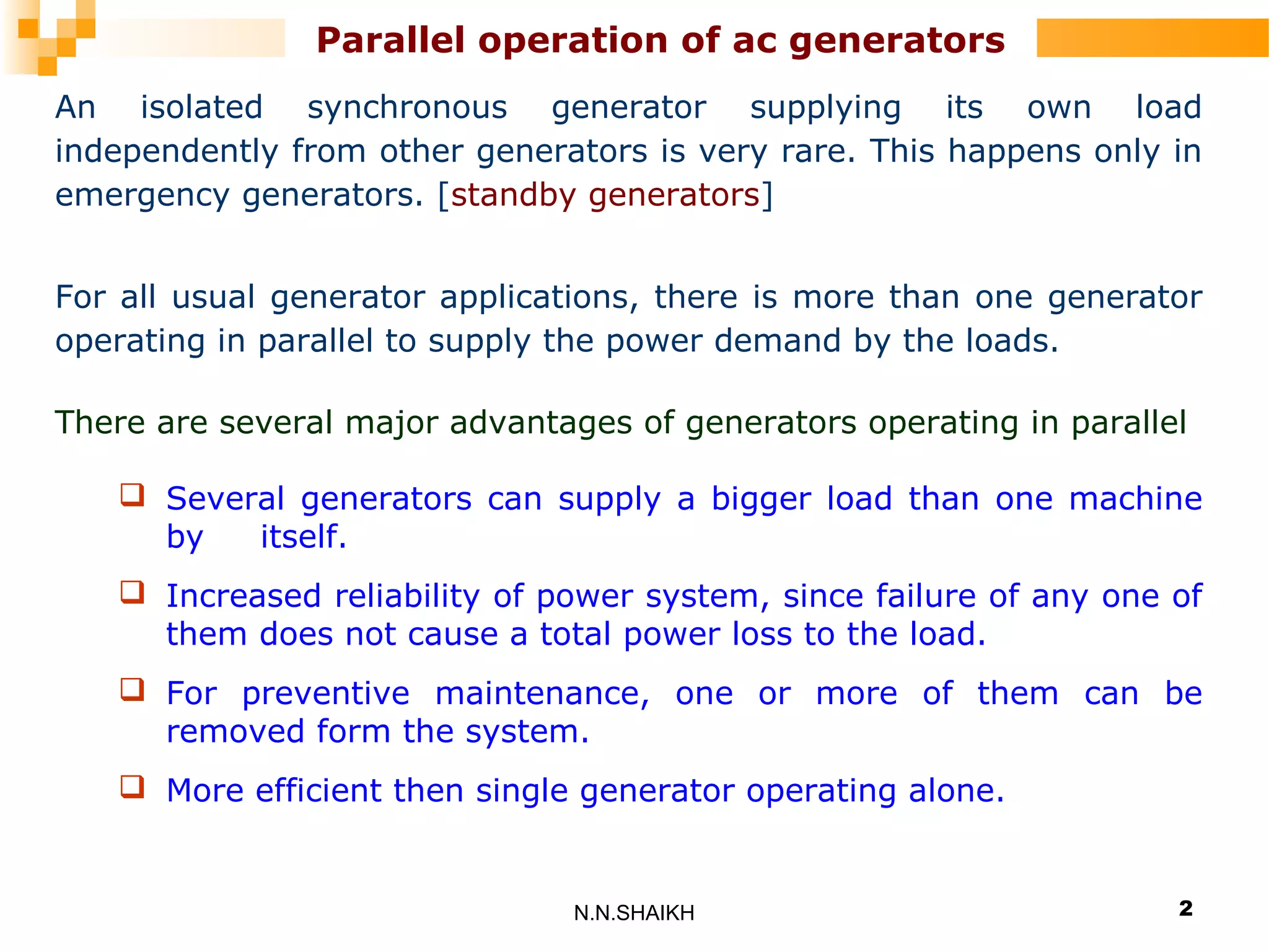 Lec # 07 parallel operation of synchronous generators | PPT