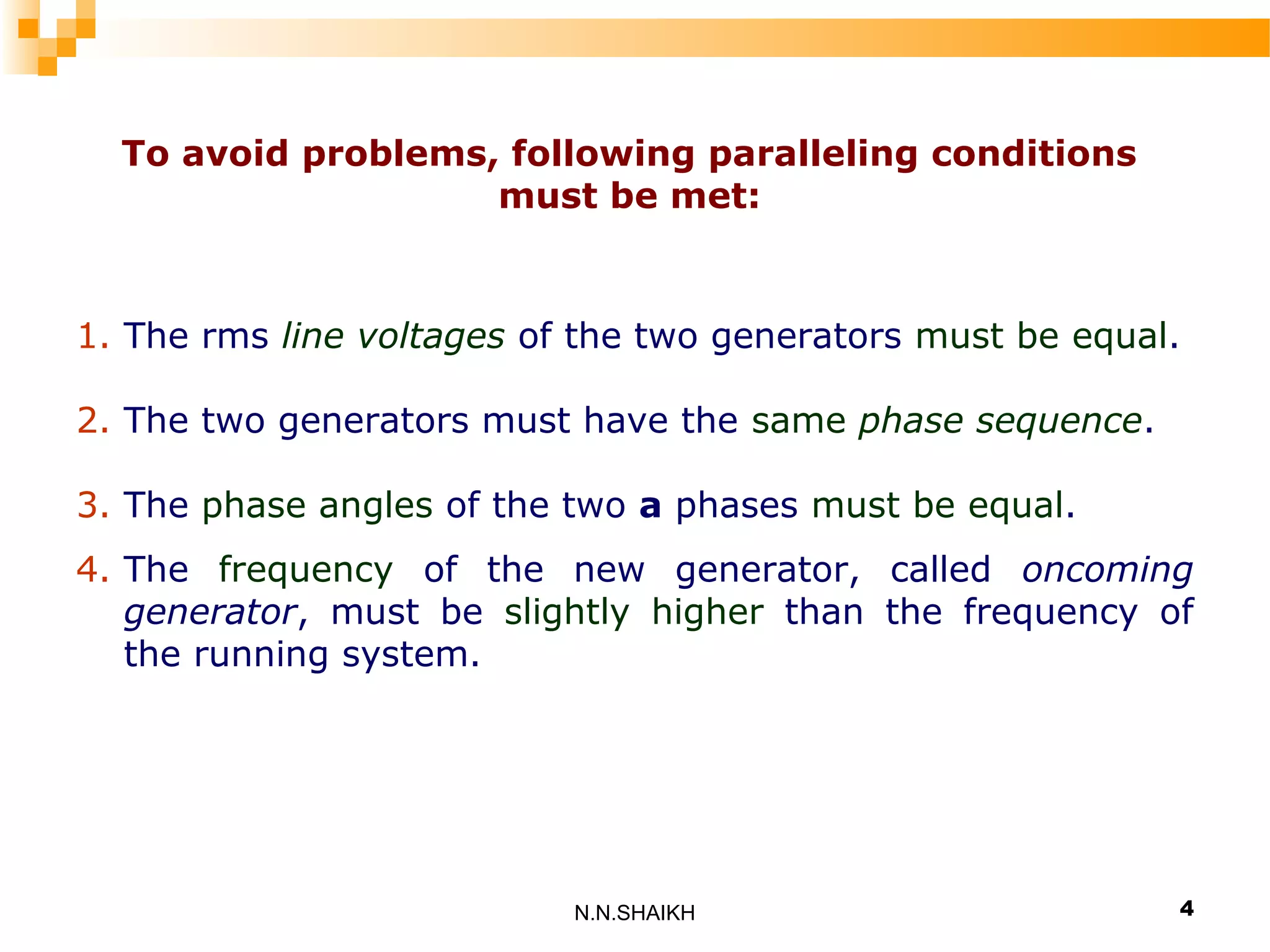 Lec # 07 parallel operation of synchronous generators | PPT