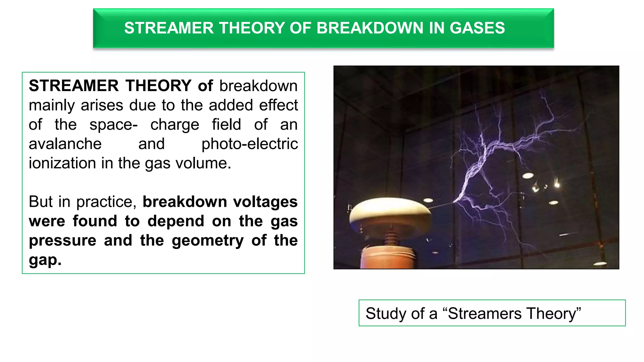 STREAMER THEORY|BREAKDOWN IN GAS|HIGH VOLTAGE ENGINEERING | PPT