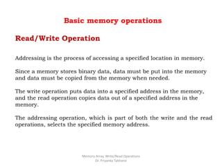 Lec 1 digital electroinics - memory array, write read operations | PPTX | Data Storage and ...